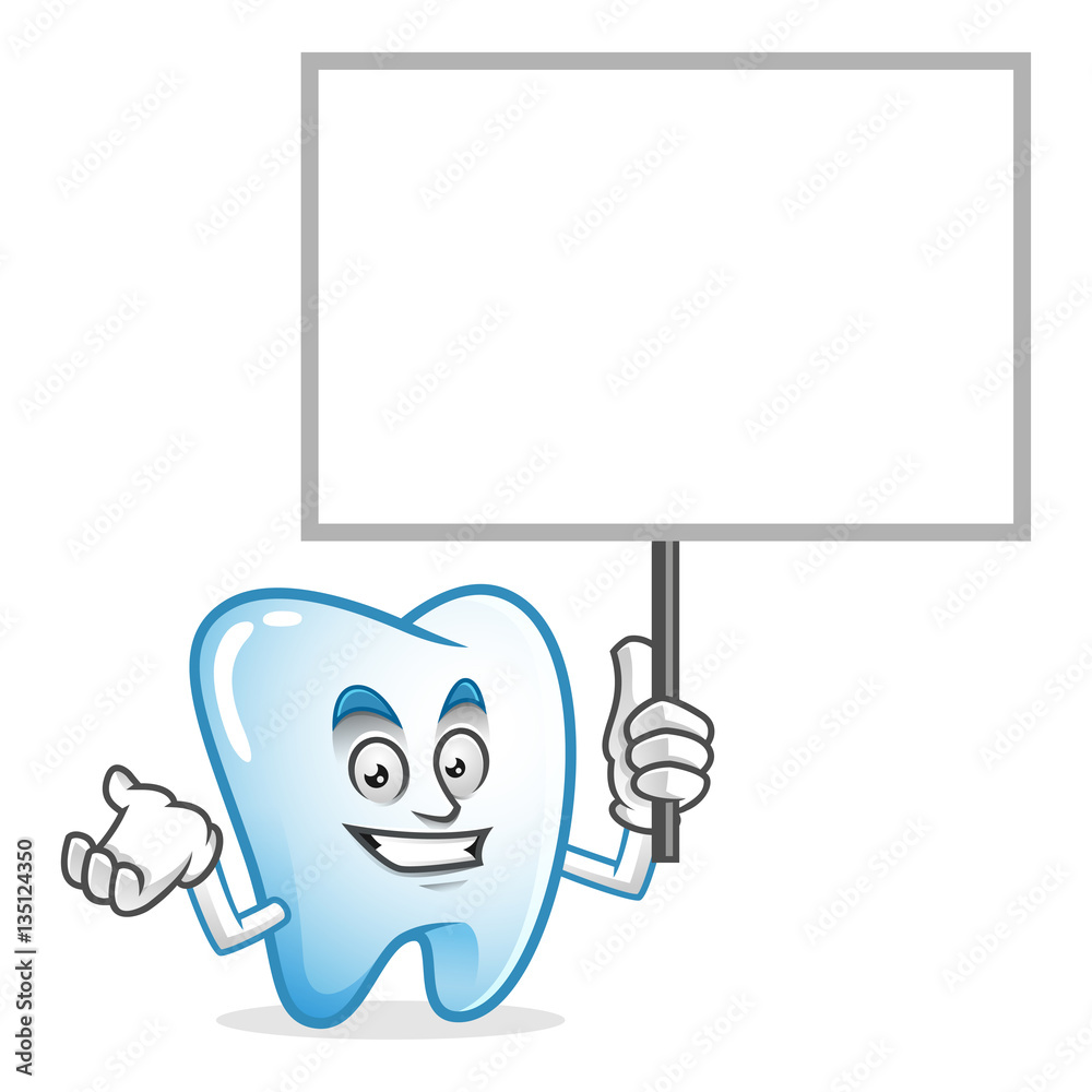 tooth mascot with blank sign, tooth character, tooth cartoon vector ...