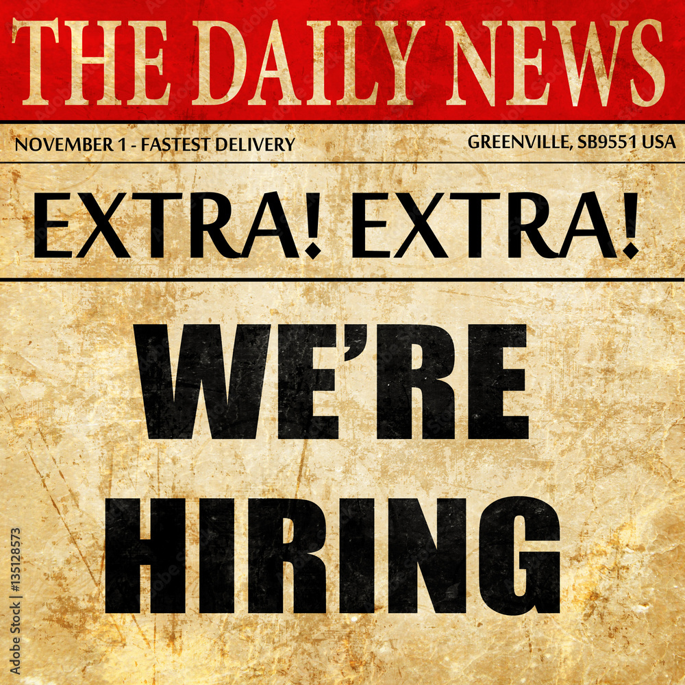 We are hiring sign, newspaper article text Stock Illustration | Adobe Stock
