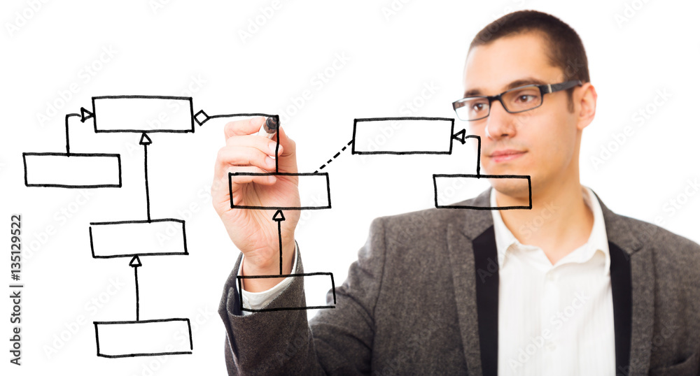 Software Engineer Drawing A Uml Class Diagram Stock Photo | Adobe Stock
