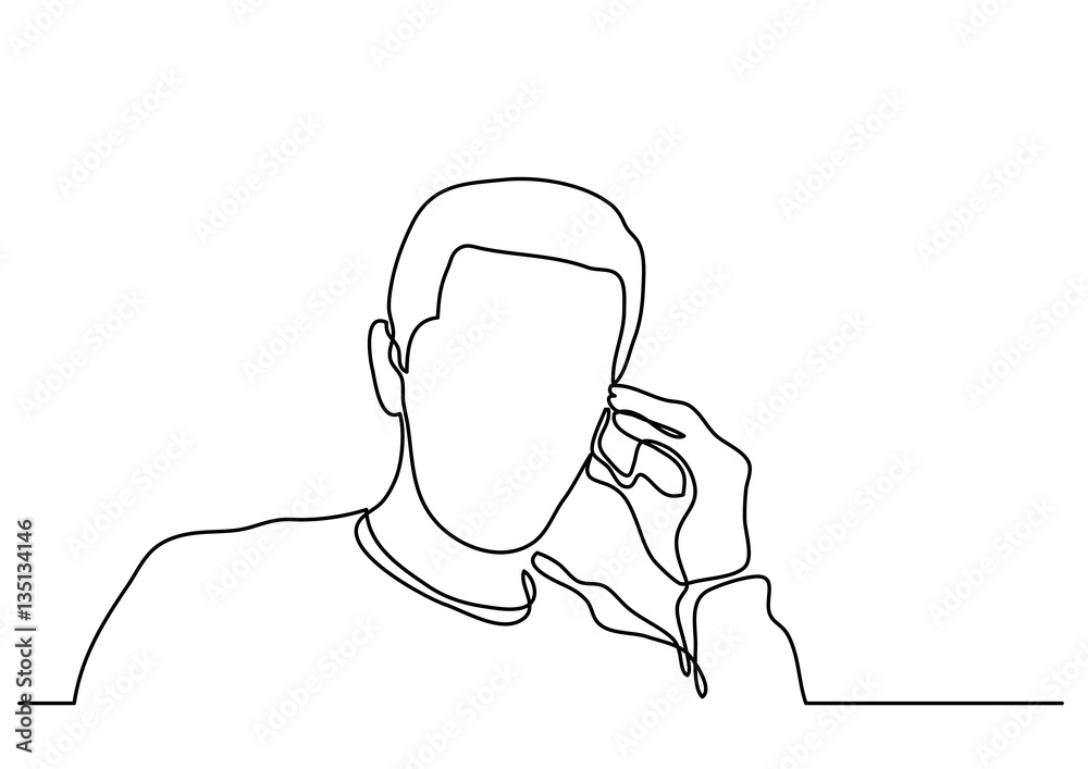 Continuous Line Drawing Of Man Talking On Cell Phone Stock Vector