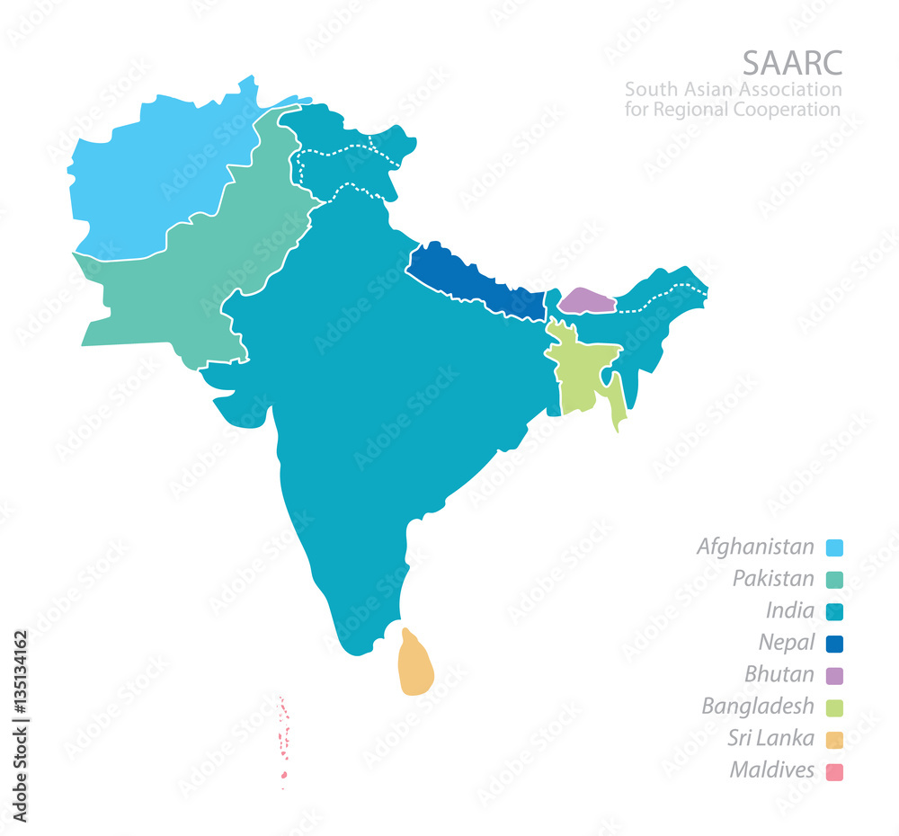 Map of South Asian Association for Regional Cooperation (SAARC) Stock ...
