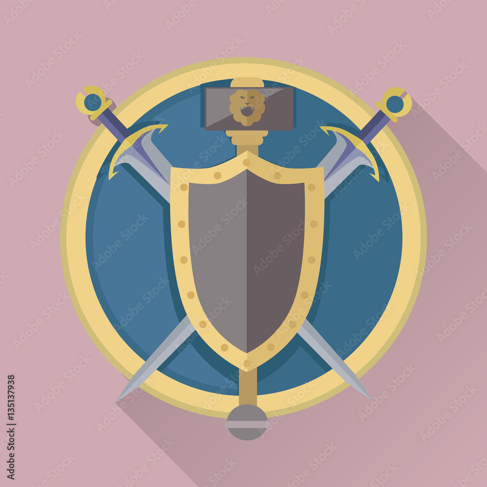Cartoon Game Swords with Shadow in Golden Circle. Stock Vector | Adobe ...