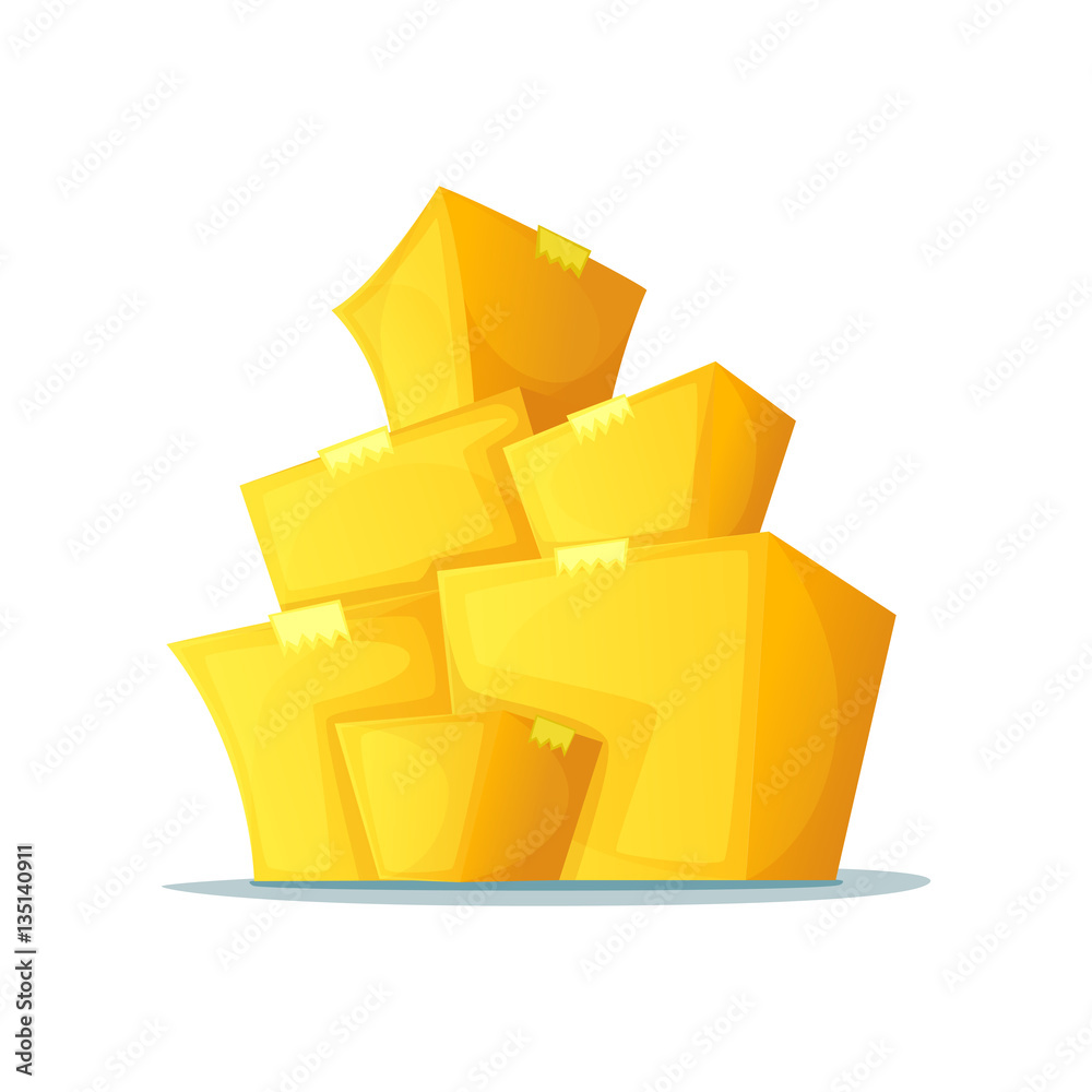 Pile of goods. Cardboard boxes Stack. Cartoon style vector illustration ...