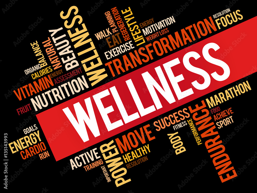 WELLNESS word cloud collage, health concept background Stock Vector ...