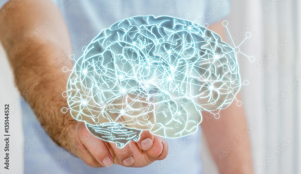 Man touching x-ray human brain with his finger Stock Photo | Adobe Stock