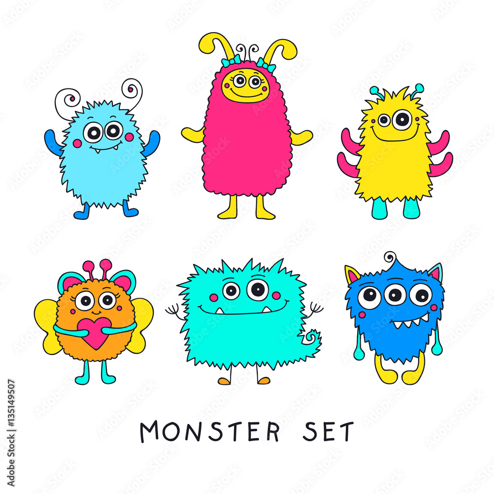 Cute Doodle Monsters Set