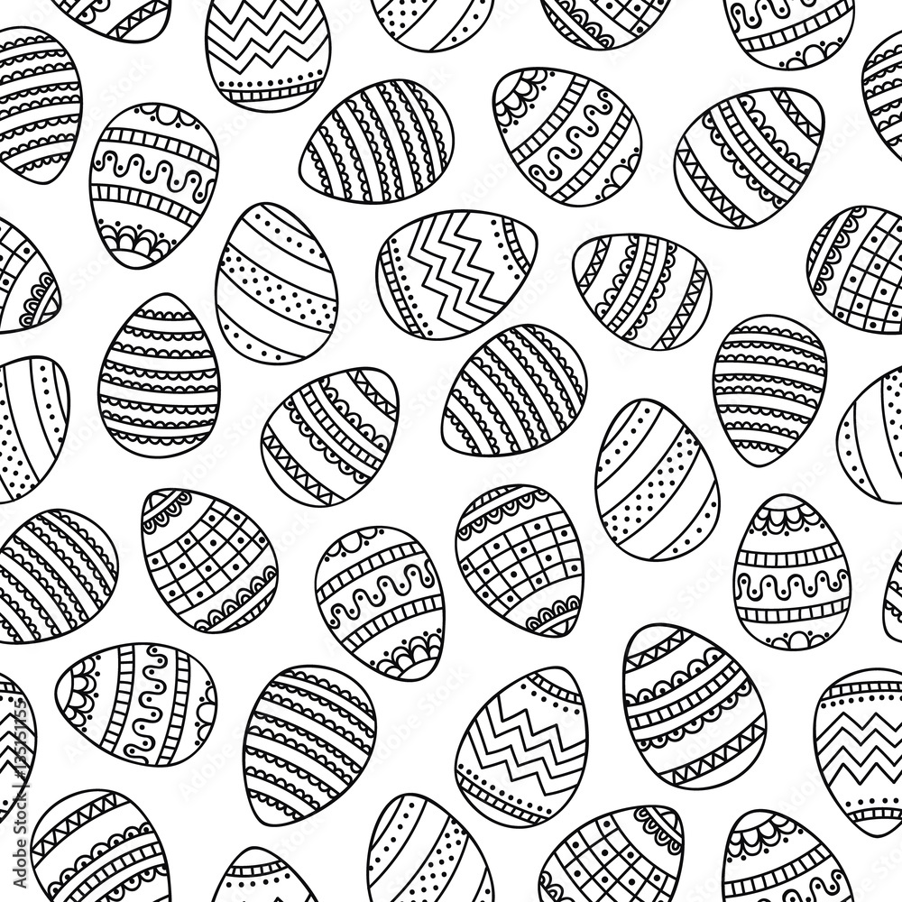 Doodle eggs. Coloring page. Vector seamless pattern with hand drawn ...