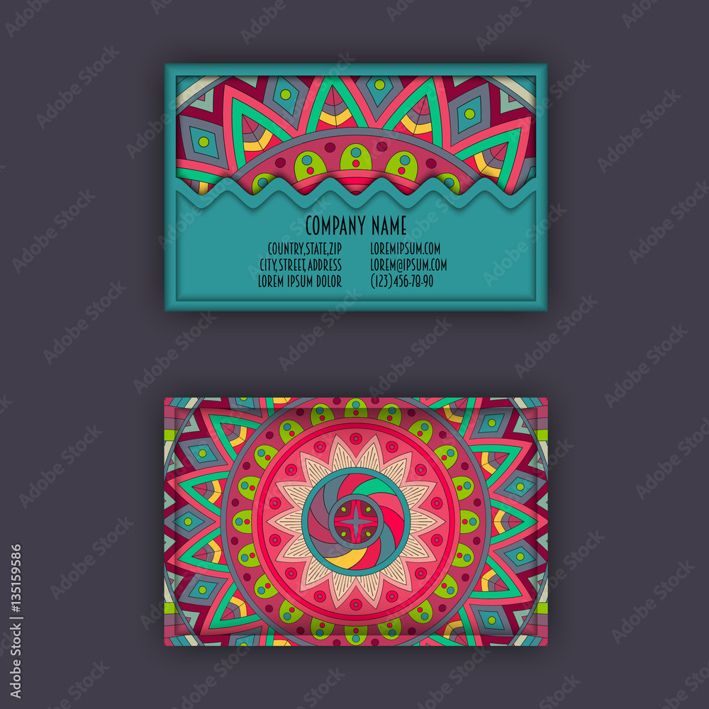 Vector vintage visiting card set. Floral mandala pattern and ornaments ...