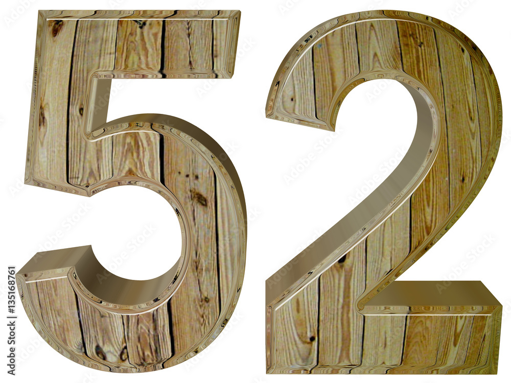 Numeral 52, fifty two, isolated on white background, 3d render Stock ...