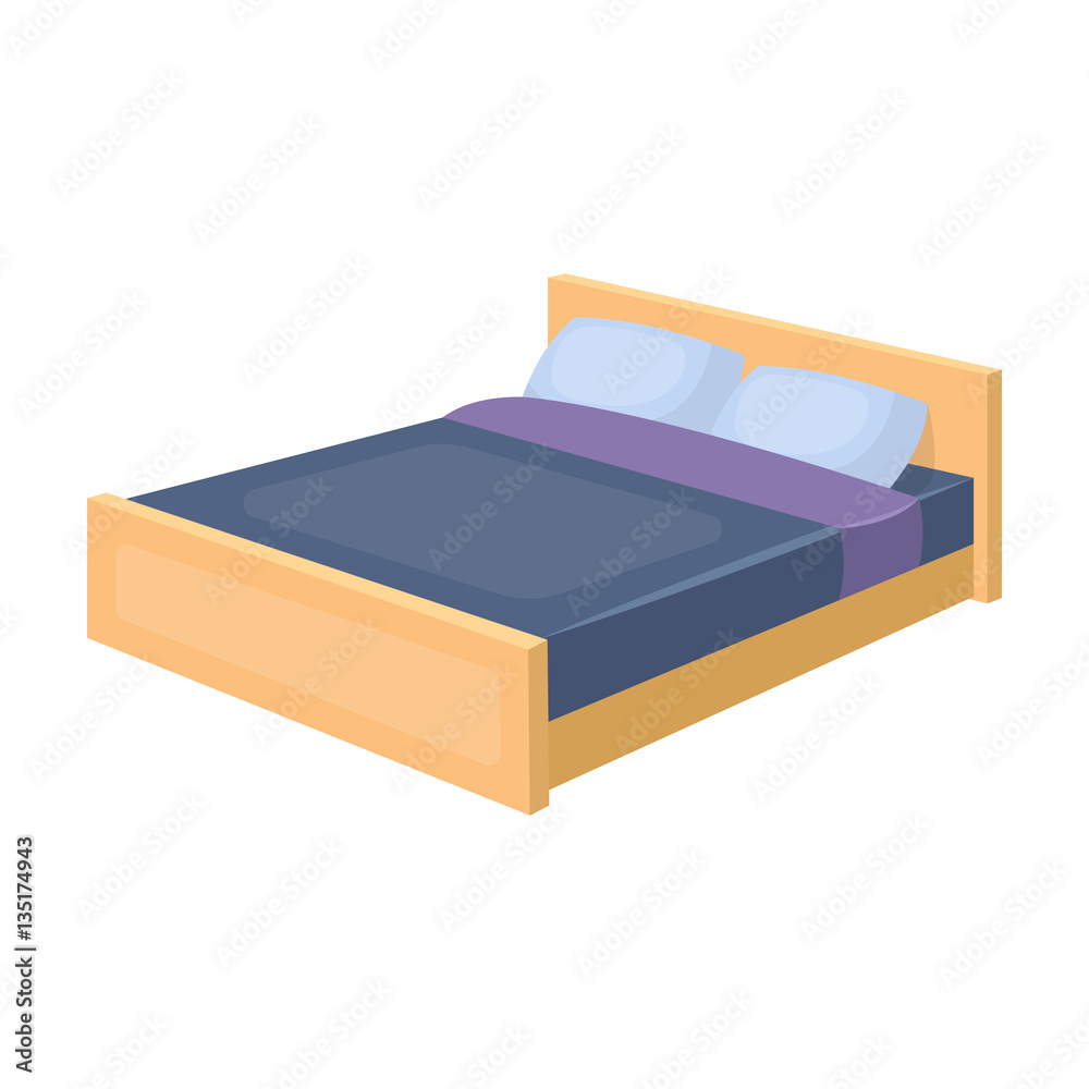 Bed icon in cartoon style isolated on white background. Sleep and rest ...