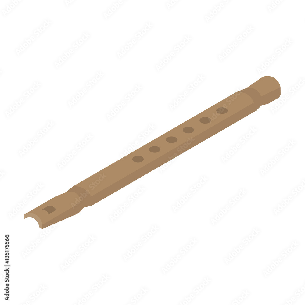 Wooden flute icon in cartoon style isolated on white background ...