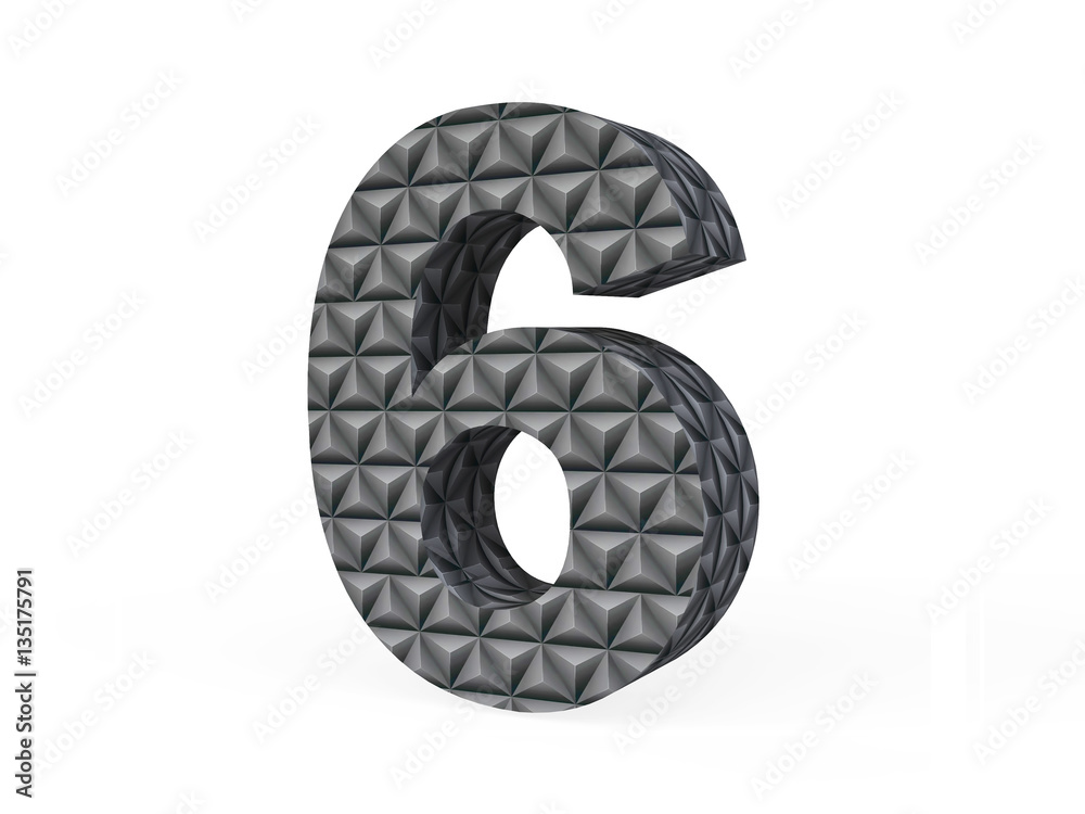 Metallic Number Six with Diamond-cut Pattern Isolated in 3D Stock ...