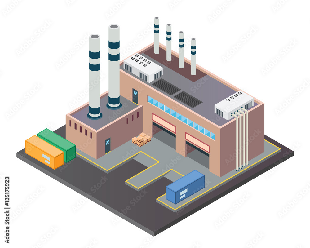 Modern Isometric Industrial Factory and Warehouse Building, Suitable ...