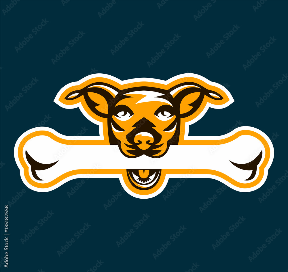 Logo dog holding bone in his teeth. Pet, pedigreed dog. Vector ...