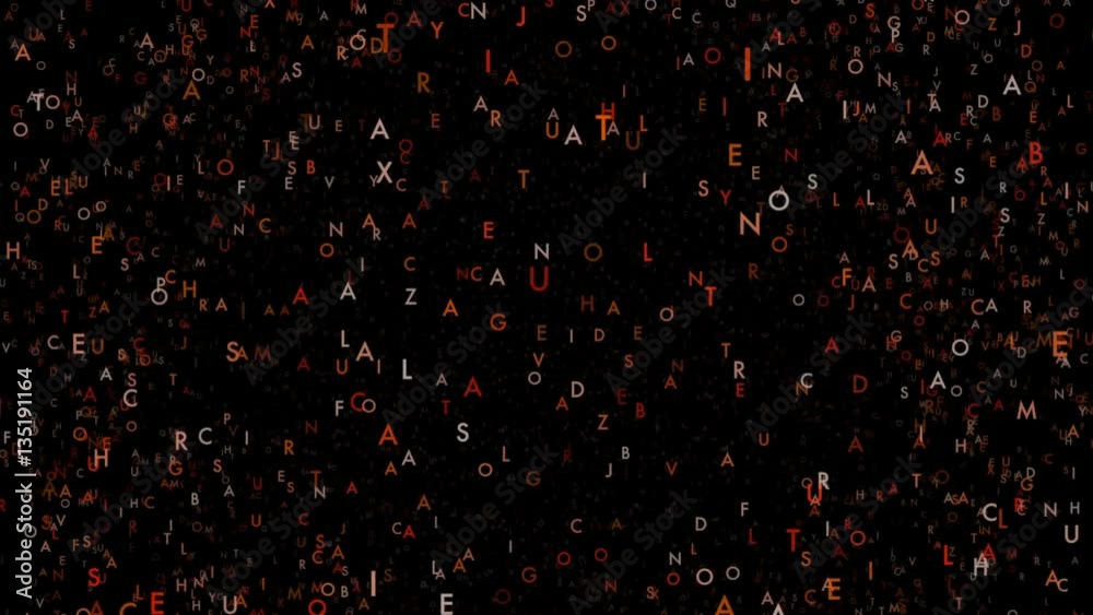 Floating letters in space rotate randomly against a black background ...