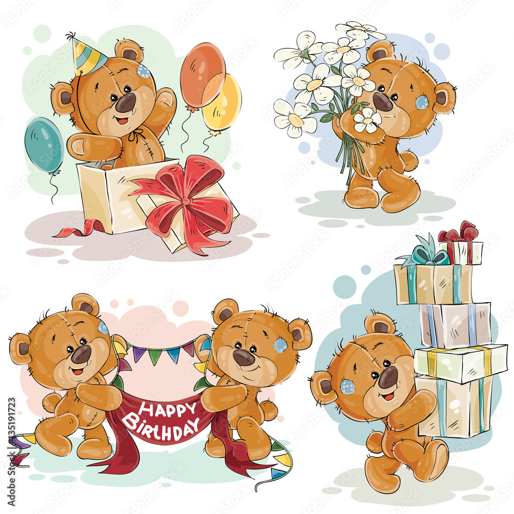 Clip art illustrations of teddy bear wishes you a happy birthday Stock ...