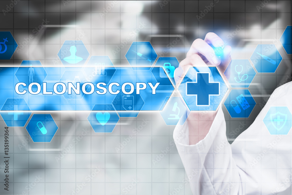 Medical doctor drawing colonoscopy on the virtual screen. Stock Photo ...