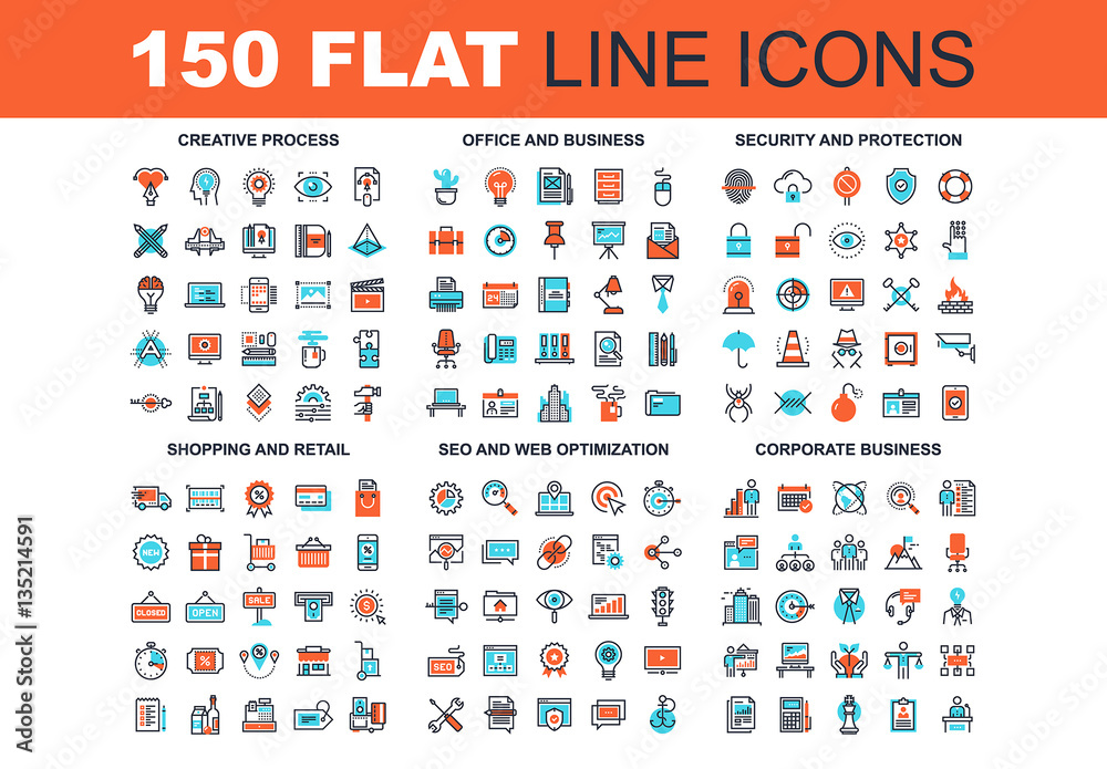 150 Three-Color Line Art Icons 1 Stock Template | Adobe Stock