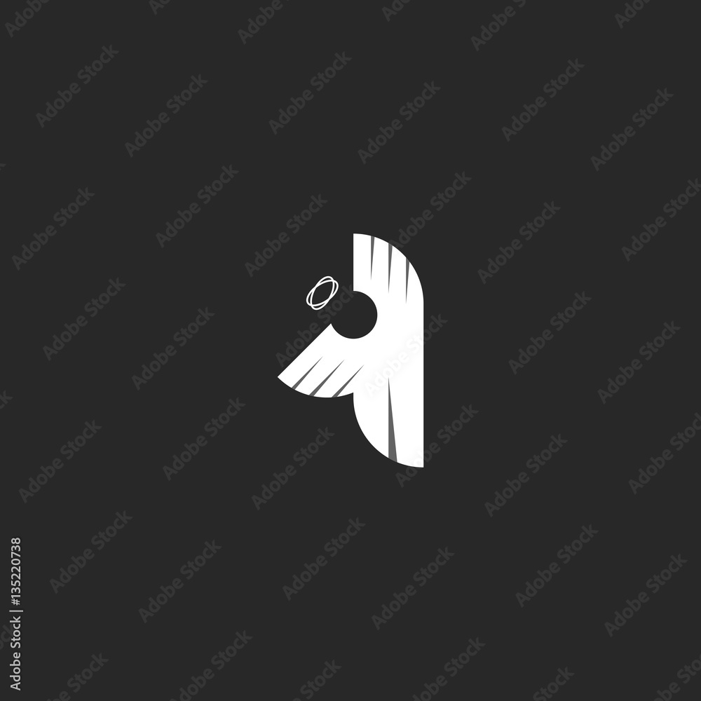 Abstract angel logo simple religious mascot symbol, black and white ...