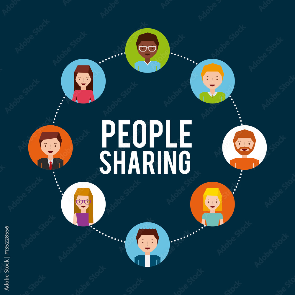 people cartoon icon over colorful circles and blue background. colorful ...