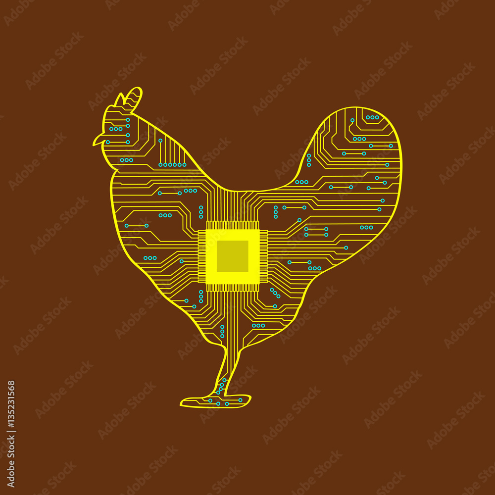 Abstract chicken. Chicken in an electronic circuit. Vector illustration ...