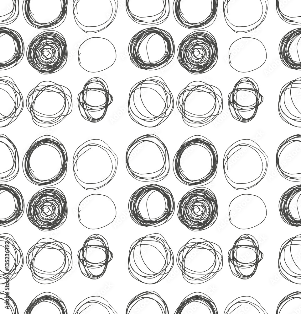 Vector abstract black and white background. Seamless hand drawn circles ...