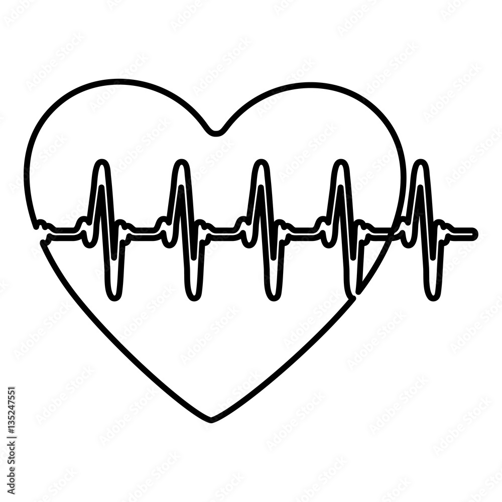 monochrome contour of heart with line vital sign vector illustration ...