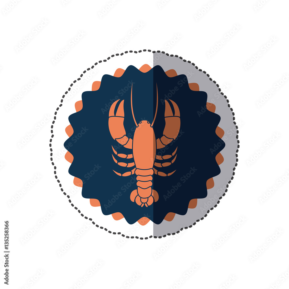 sticker stamp border with silhouette lobster vector illustration Stock ...