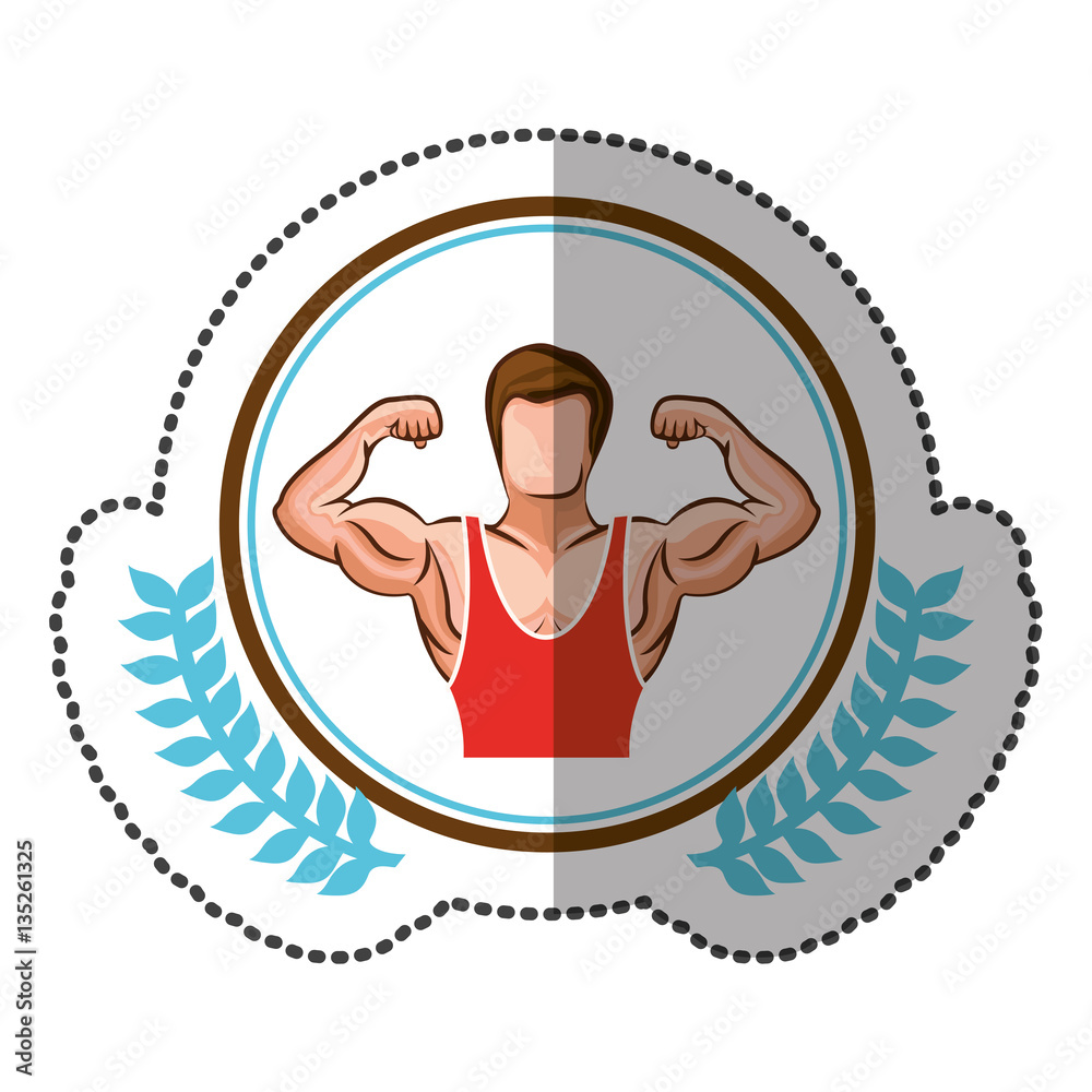 middle shadow sticker colorful with olive crown with half body muscle ...