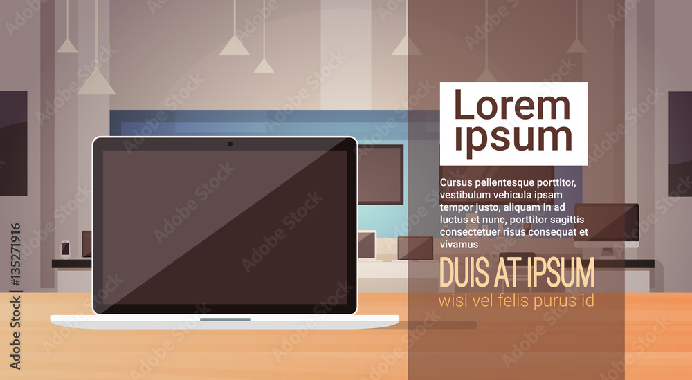 Laptop Computer Modern Electronics Store Shop Interior Banner with Copy ...