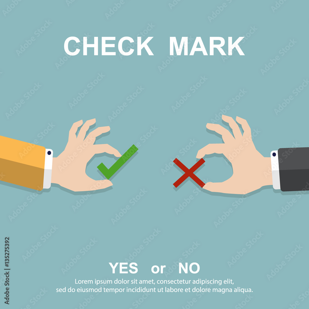 Hands holding a check mark, Yes or No, Flat style, Vector illustration ...