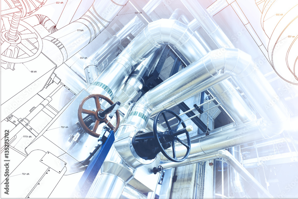 wireframe computer cad design of pipelines for modern industrial Stock ...