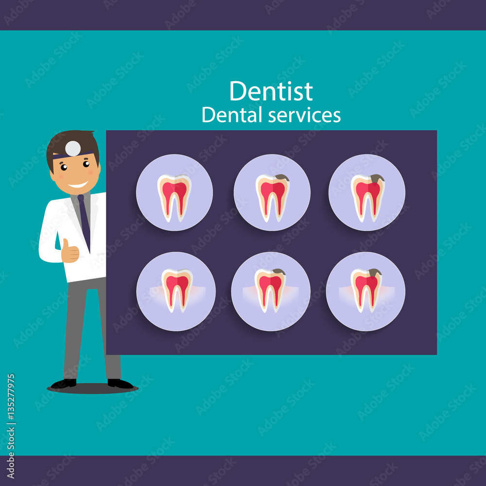 Medical dental background design. Dentist with teeth. Vector ill Stock ...