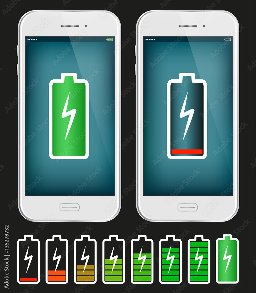 Mobile Phone With Low and Full Battery Vector Illustration Stock Vector ...