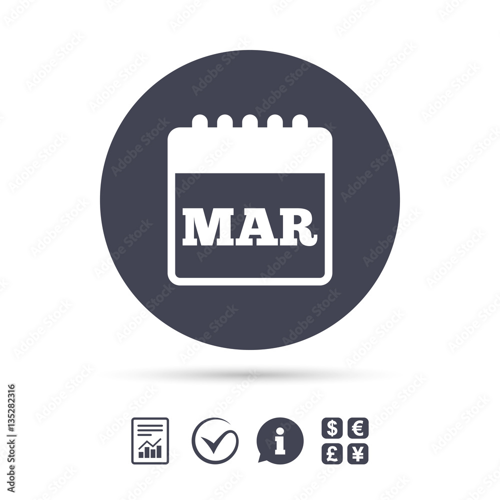 Calendar sign icon. March month symbol. Stock Vector | Adobe Stock
