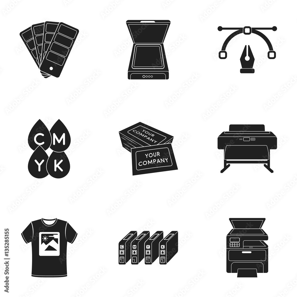 Typography set icons in black style. Big collection of typography ...