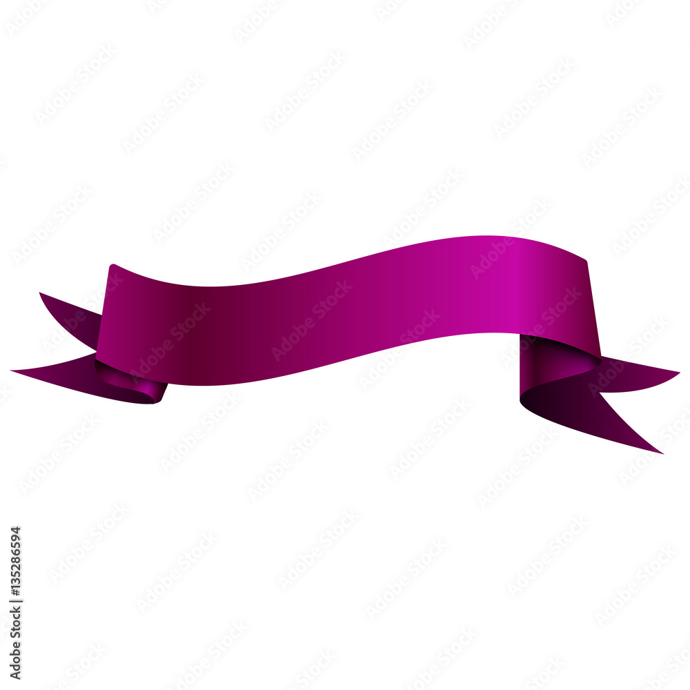 Realistic shiny purple ribbon isolated on white background. With space ...
