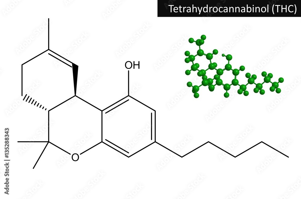 Molecular structure of Tetrahydrocannabinol Иллюстрация Stock | Adobe Stock