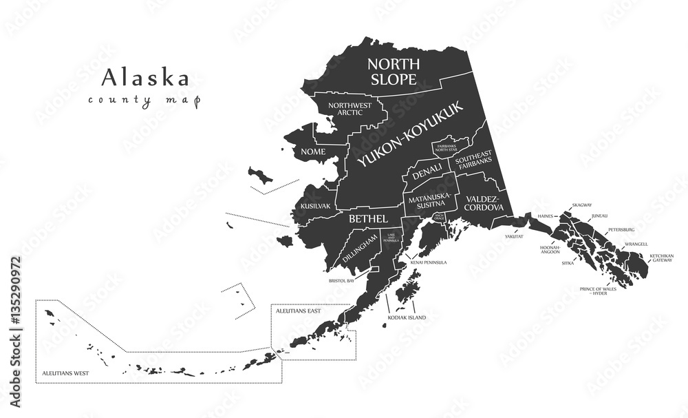 Modern Map - Alaska county map with labels USA illustration Stock ...