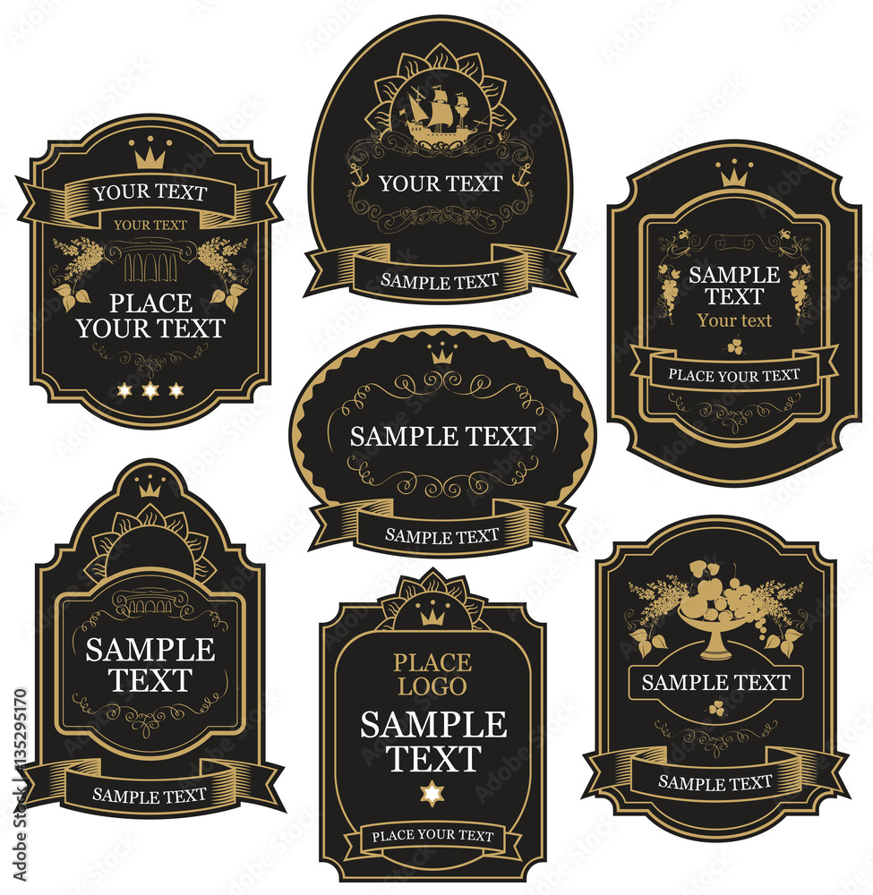 set of vector label templates in black and gold colors Stock Vector ...