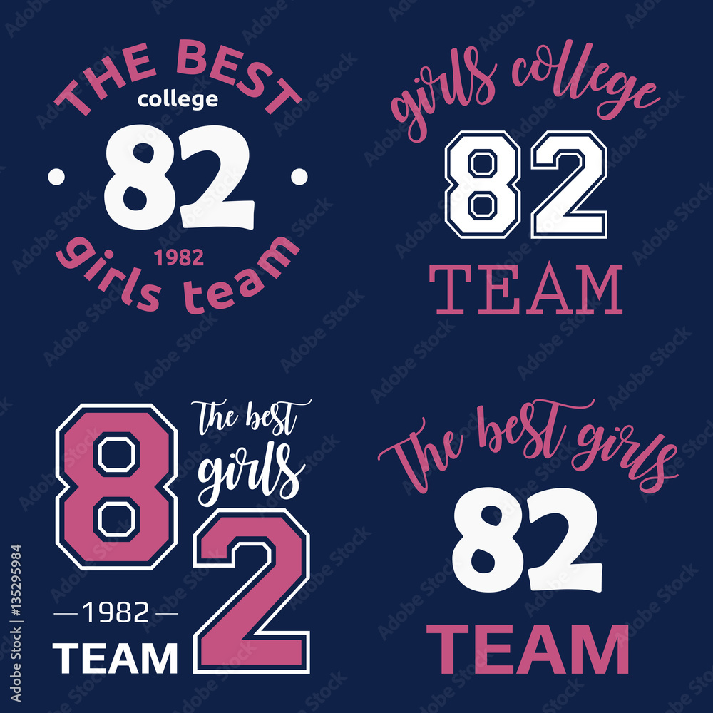 The best girls team college logo 82 isolated vector set Stock Vector ...