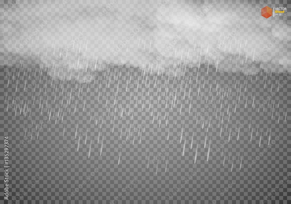 Rain and white cloud isolated on transparent background. Vector Stock ...