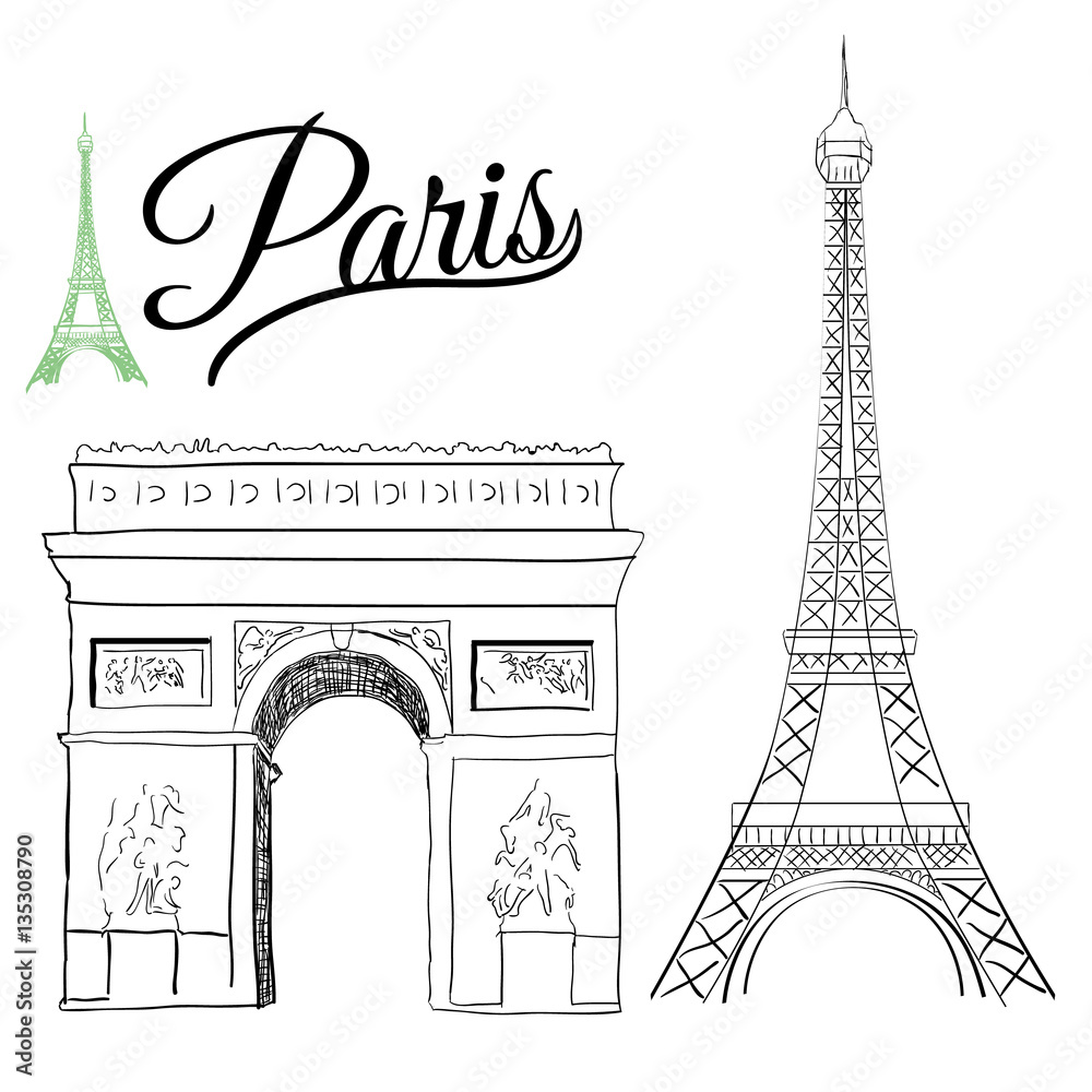 Hand drawn Paris landmarks Stock Vector | Adobe Stock