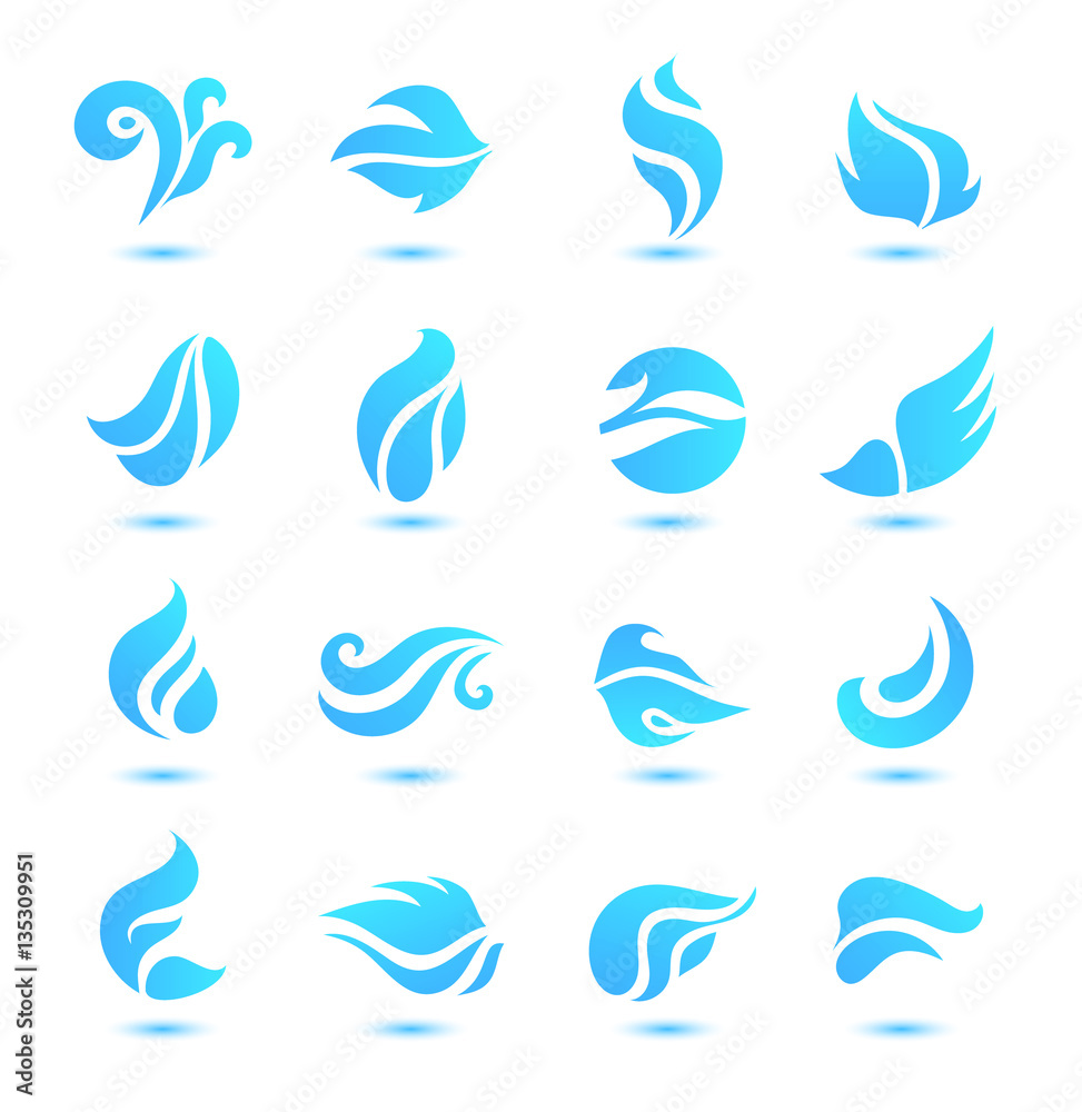 Vector set of abstract blue flow logos, water icons, splash Stock ...