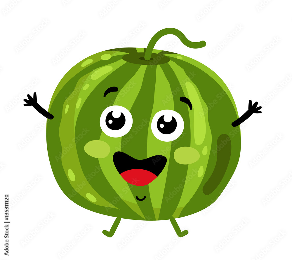 Cute fruit watermelon cartoon character isolated on white background ...