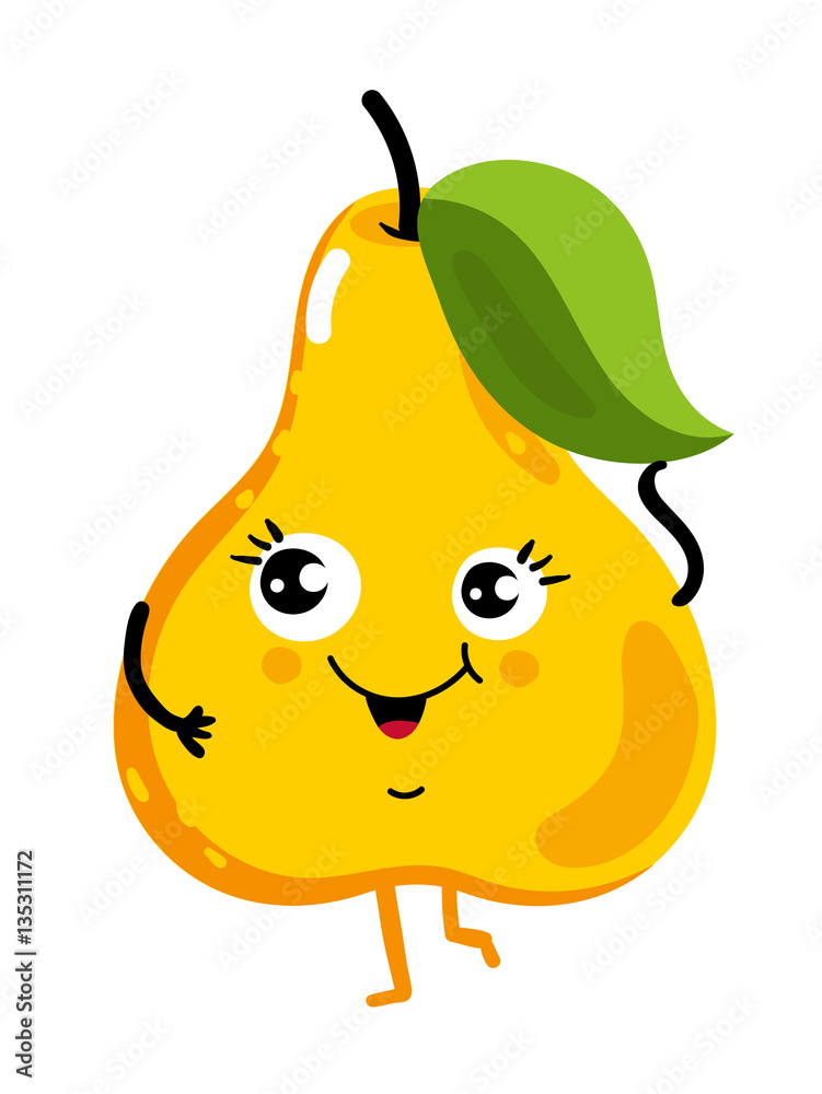 Cute fruit pear cartoon character isolated on white background vector ...