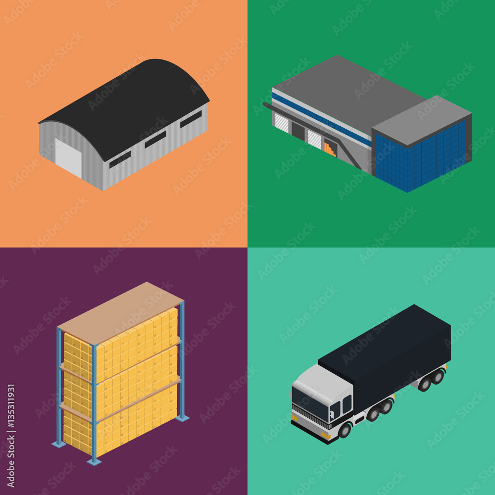 Warehouse logistics isometric icon set isolated vector illustration ...