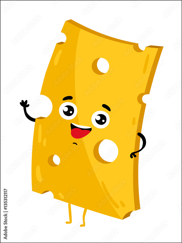 Cute cheese slice cartoon character isolated on white background vector ...