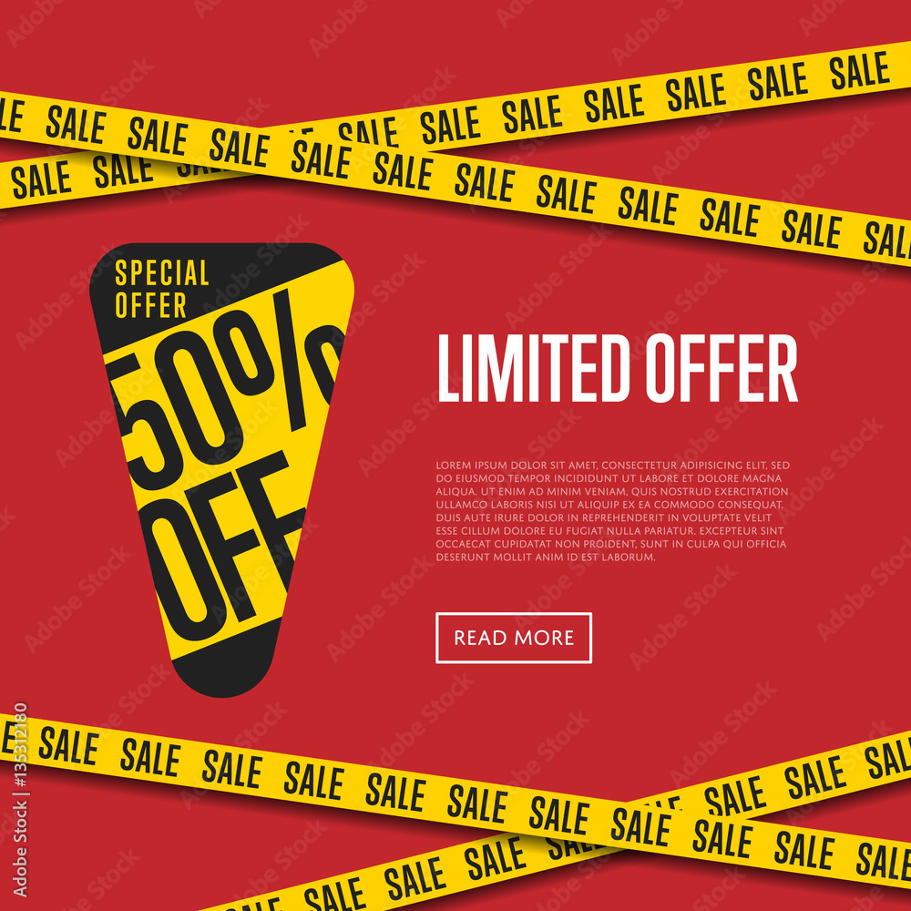 Limited offer website template vector illustration. 50% off discount ...