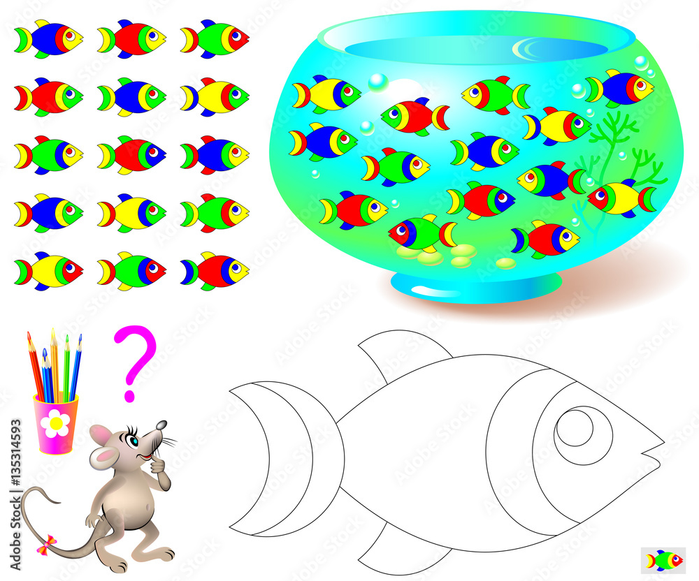 Coloring page with logic puzzle for children. Need to find the only one ...